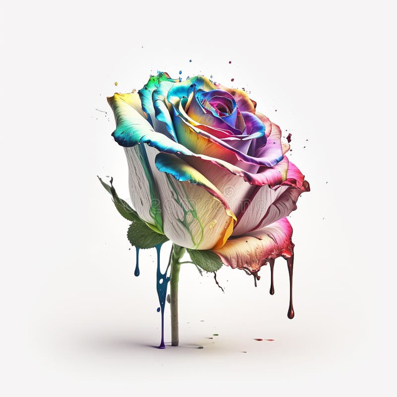 Abstract Single Picture of a Rose Flower Splashed with Multicolored ...