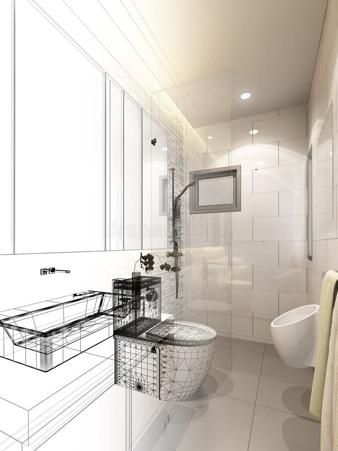 Abstract Sketch Design of Interior Bathroom Stock Illustration ...