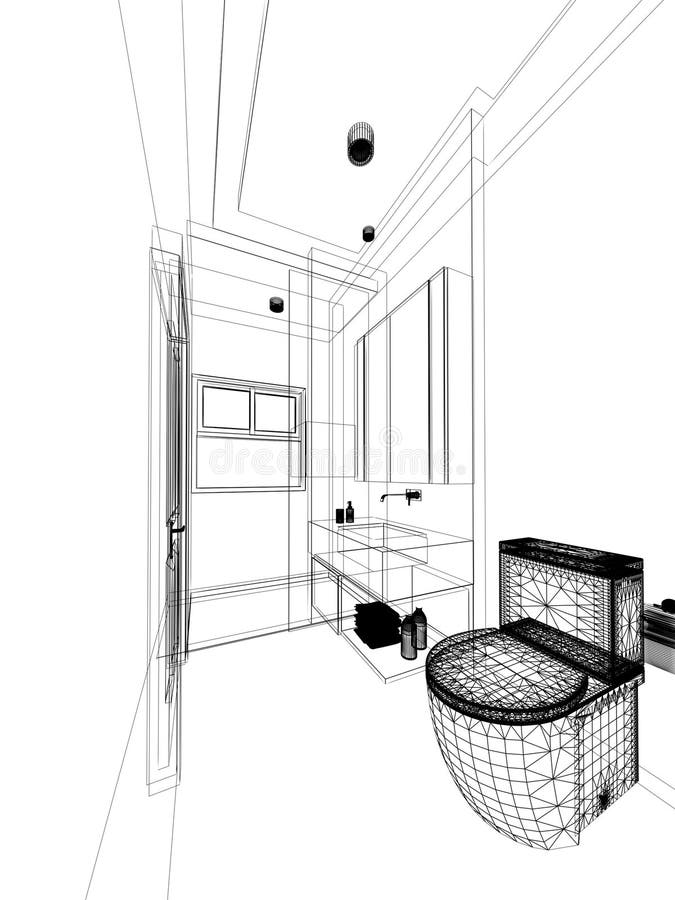 Abstract Sketch Design of Interior Bathroom Stock Illustration ...