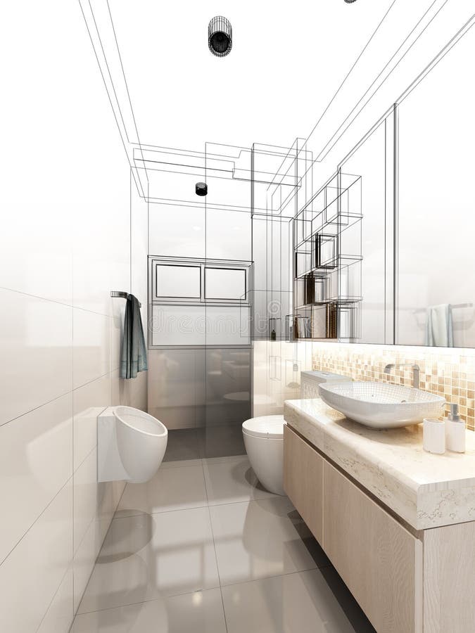 Abstract Sketch Design of Interior Bathroom Stock Illustration ...