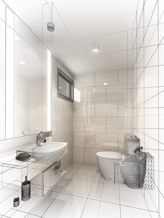 Abstract Sketch Design of Interior Bathroom Stock Illustration ...