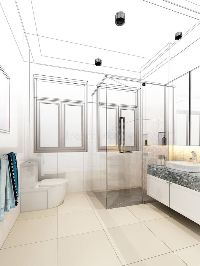 Abstract Sketch Design of Interior Bathroom Stock Illustration ...