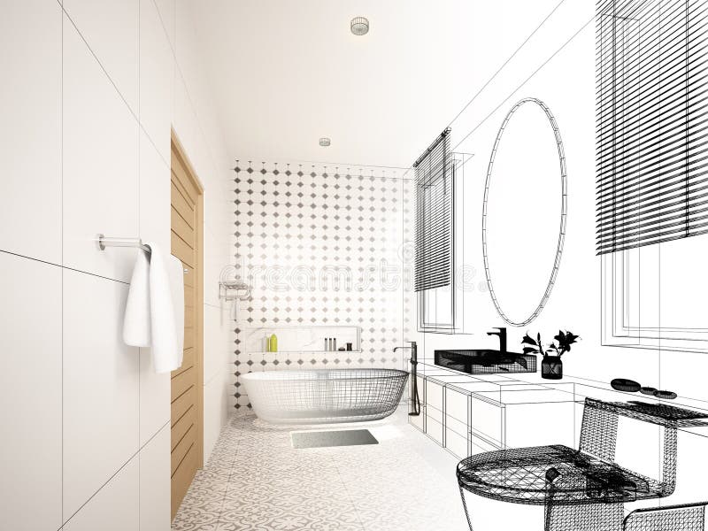 Abstract Sketch Design of Interior Bathroom Stock Illustration ...