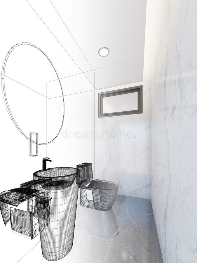 Abstract Sketch Design of Interior Bathroom ,3d Stock Illustration ...