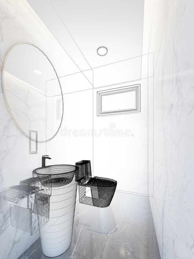 Abstract Sketch Design of Interior Bathroom ,3d Stock Illustration ...
