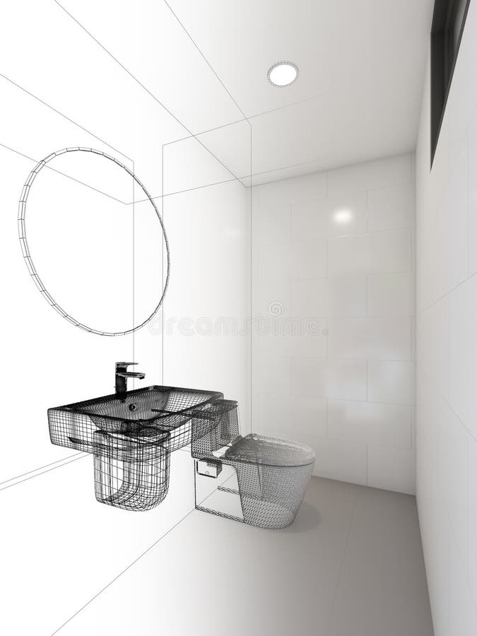 Abstract Sketch Design of Interior Bathroom ,3d Stock Illustration ...