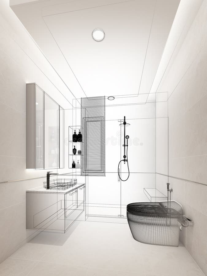 Abstract Sketch Design of Interior Bathroom ,3d Stock Illustration ...