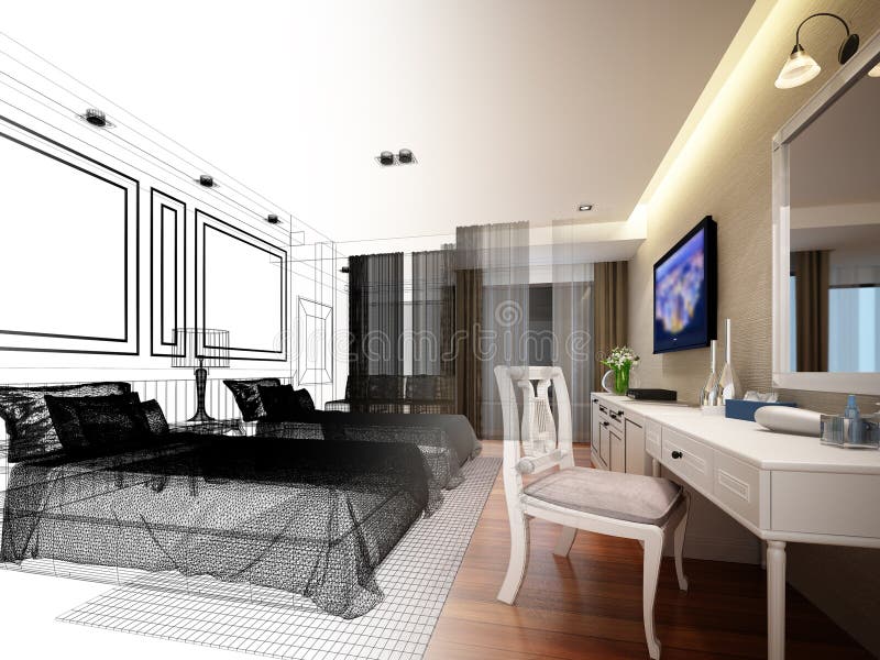 Abstract Sketch Design of Interior Bedroom Stock Illustration ...