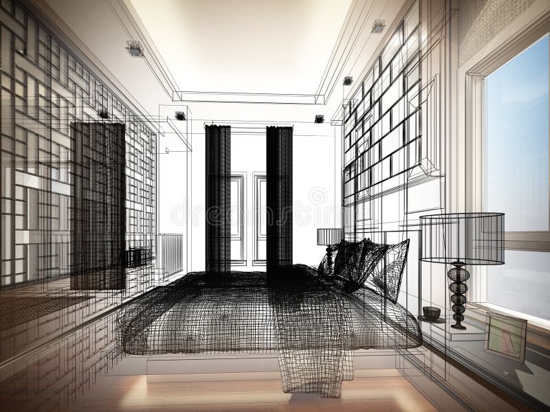 Abstract Sketch Design of Interior Bedroom Stock Illustration ...
