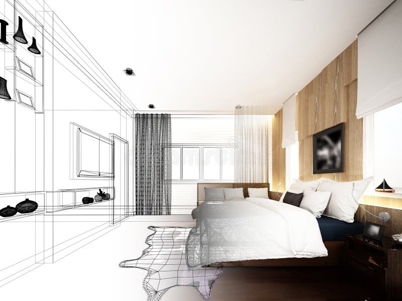 Abstract Sketch Design of Interior Bedroom Stock Illustration ...