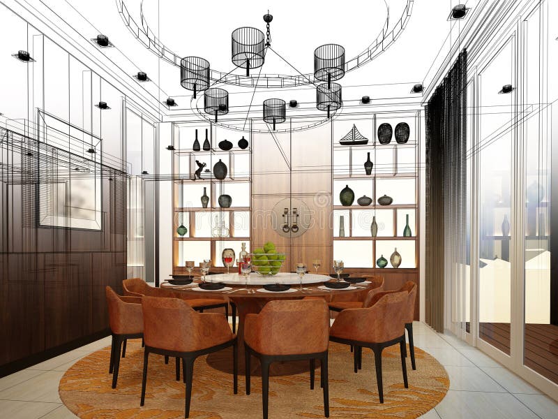 Abstract Sketch Design of Interior Dining Room Stock Illustration ...
