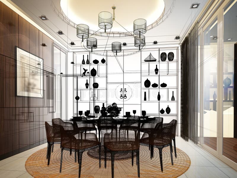 Abstract Sketch Design of Interior Dining Room Stock Illustration ...