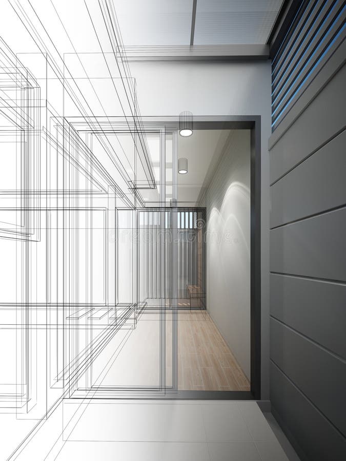 Abstract Sketch Design of Interior House ,3d Stock Illustration ...