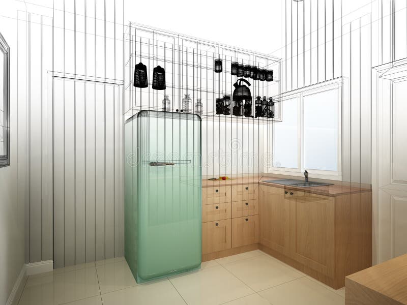 Abstract Sketch Design of Interior Kitchen Stock Illustration ...