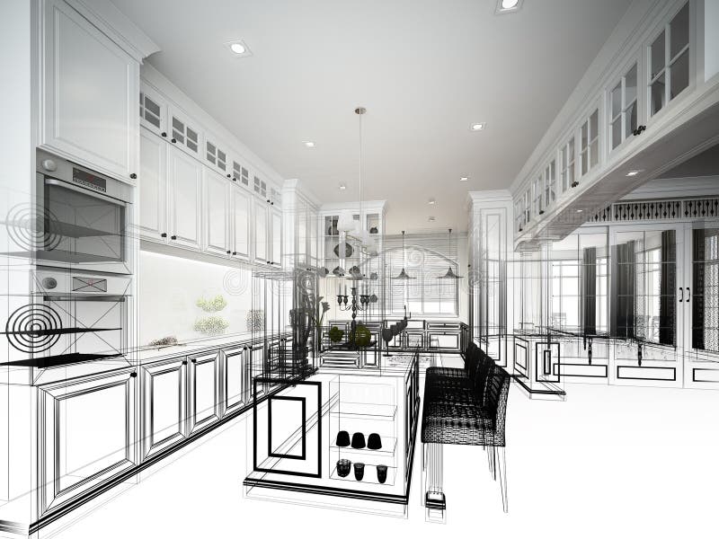 Abstract Sketch Design of Interior Kitchen Stock Illustration ...
