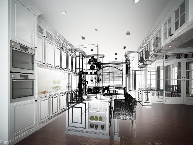 Abstract Sketch Design of Interior Kitchen Stock Illustration ...