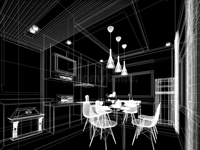 Abstract Sketch Design of Interior Kitchen Stock Illustration ...