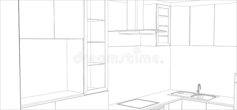 Abstract Sketch Design Interior Kitchen Stock Vector - Illustration of ...