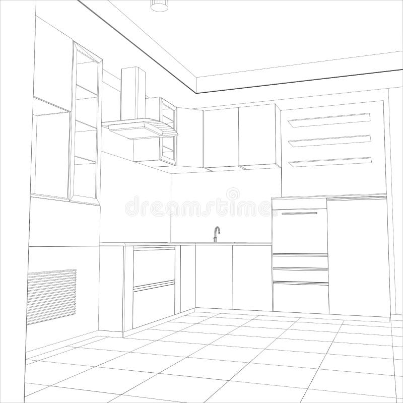 Abstract Sketch Design Interior Kitchen Stock Vector - Illustration of ...