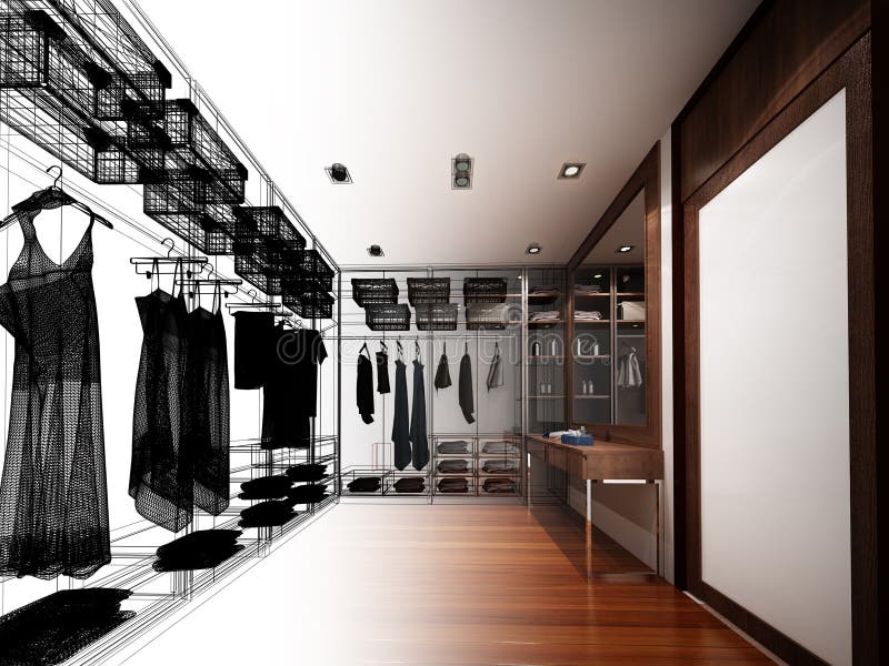 Abstract Sketch Design of Interior Walk-in Closet Stock Illustration ...