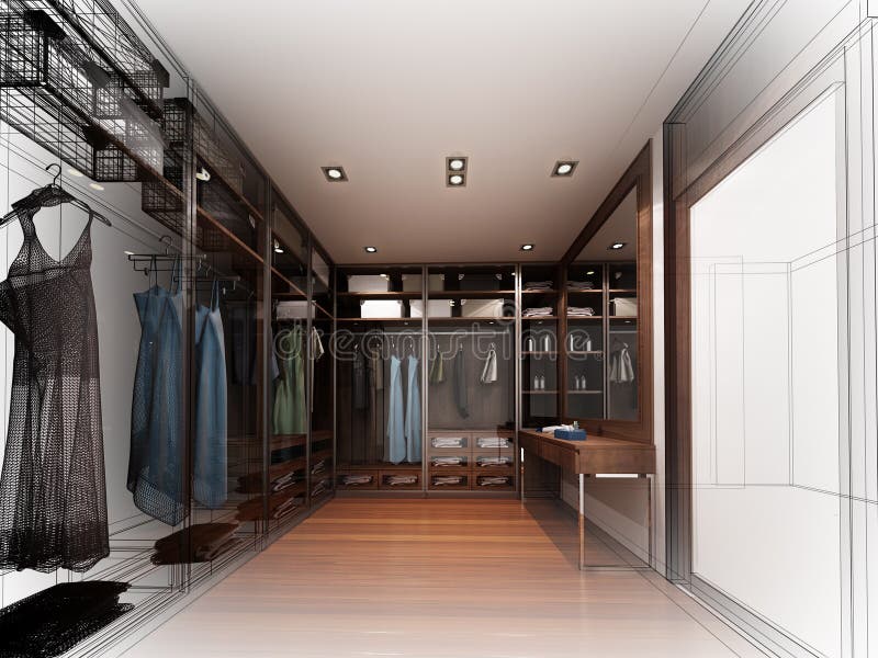 Abstract Sketch Design of Interior Walk-in Closet Stock Illustration ...
