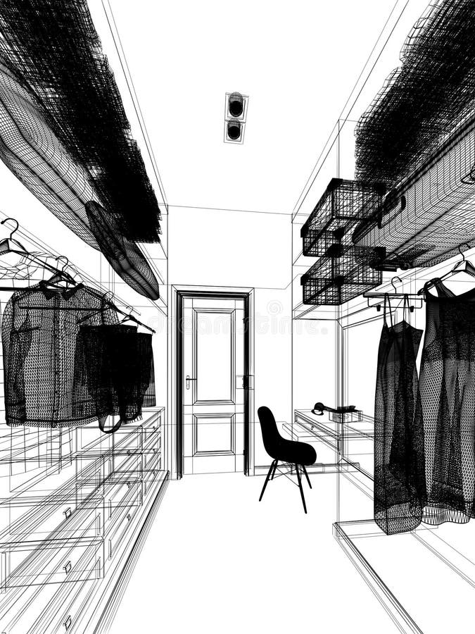 Abstract Sketch Design of Interior Walk-in Closet Stock Illustration ...
