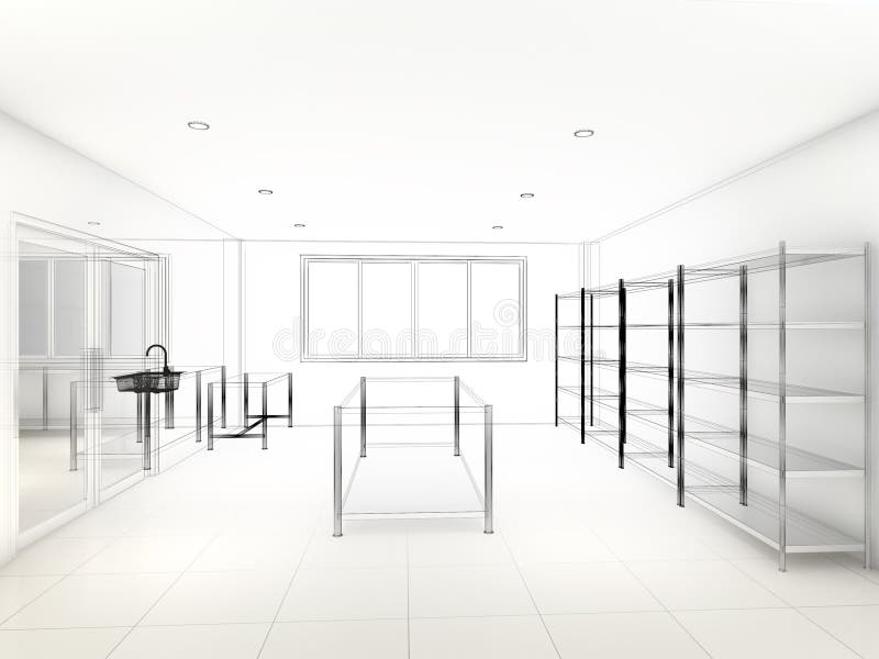 Abstract Sketch Design of Kitchen Room ,3d Stock Illustration ...