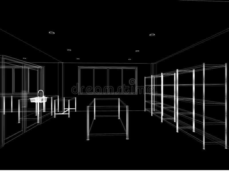 Abstract Sketch Design of Kitchen Room ,3d Stock Illustration ...