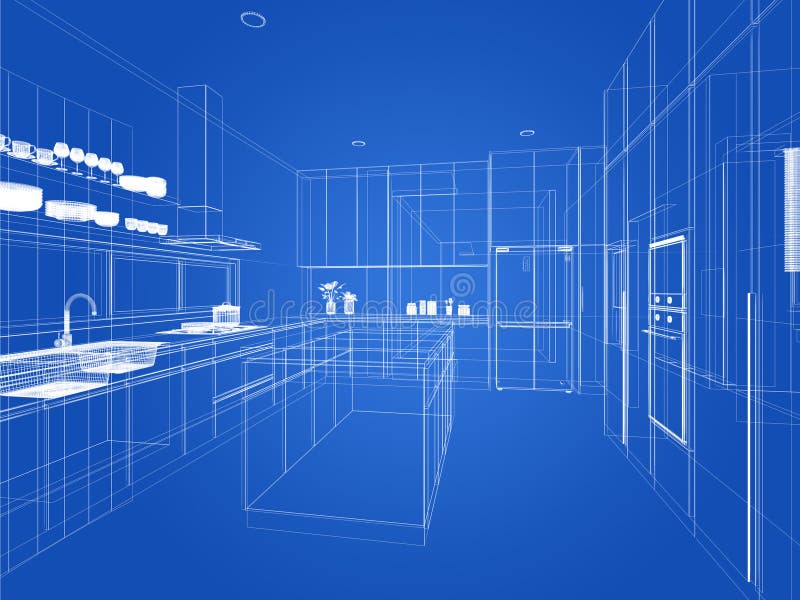 Abstract Sketch Design of Kitchen Room ,3d Stock Illustration ...