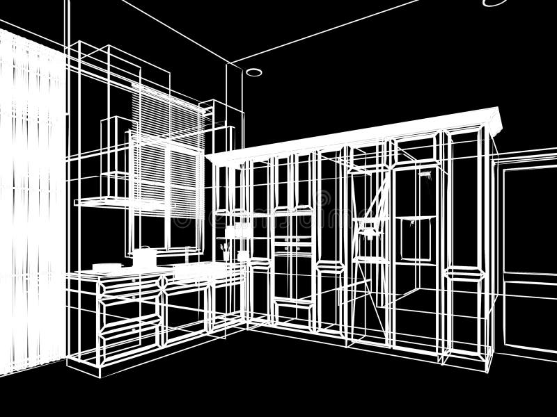 Abstract Sketch Design of Kitchen Room ,3d Stock Illustration ...