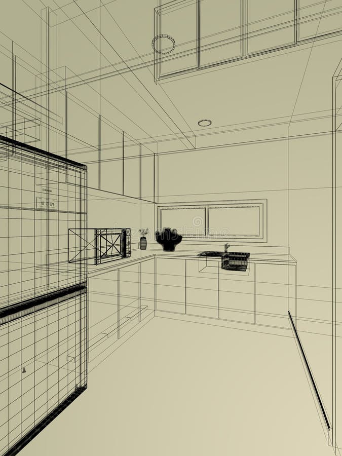 Abstract Sketch Design of Kitchen Room ,3d Stock Illustration ...