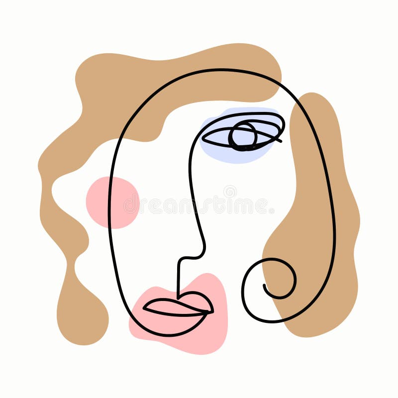 Abstract Sketch of Female Face on Abstract Background. Drawn with a ...