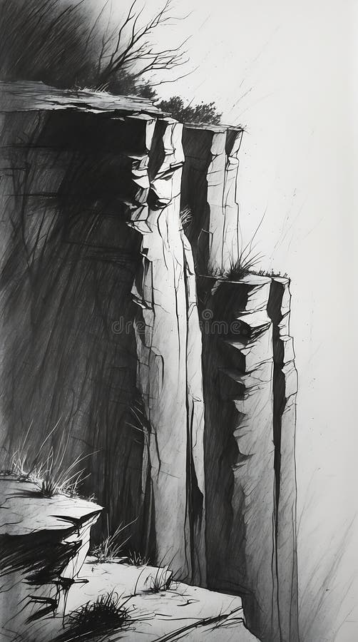 Abstract Sketch of Towering Cliffs with Detailed Textures and Natural ...