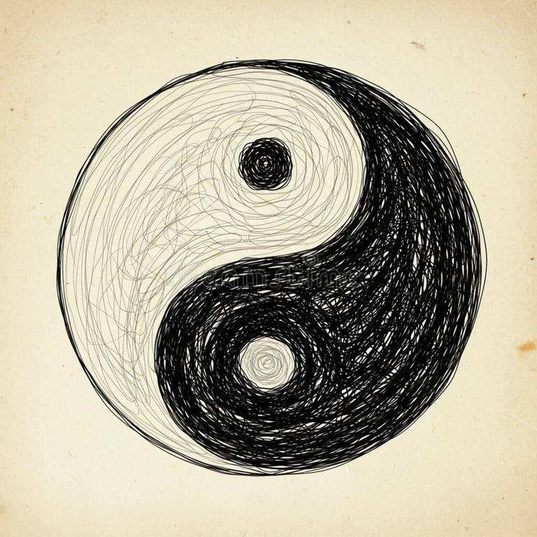 Abstract Sketch of a Yin-Yang Symbol, Featuring Intertwining Black and ...