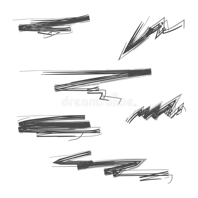 Abstract Sketchy Lines. Rough Hand-drawn Strokes. Dynamic Black ...