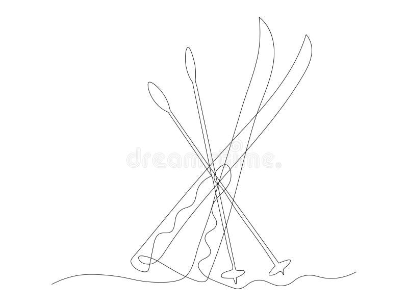 Abstract Skis One Continuous Line Art Stock Vector - Illustration of ...