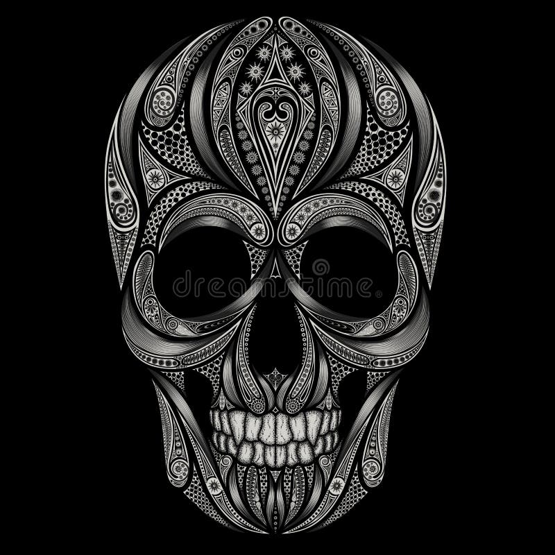 Abstract Skull Patterns on Black Background Stock Illustration ...