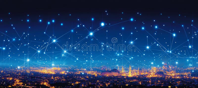 Abstract Skyline Connectivity, Technology in City with Network Grid ...