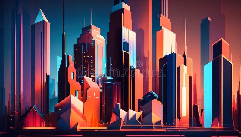 Abstract Skyline, Vivid and Colorful Tall Buildings, Generative AI ...