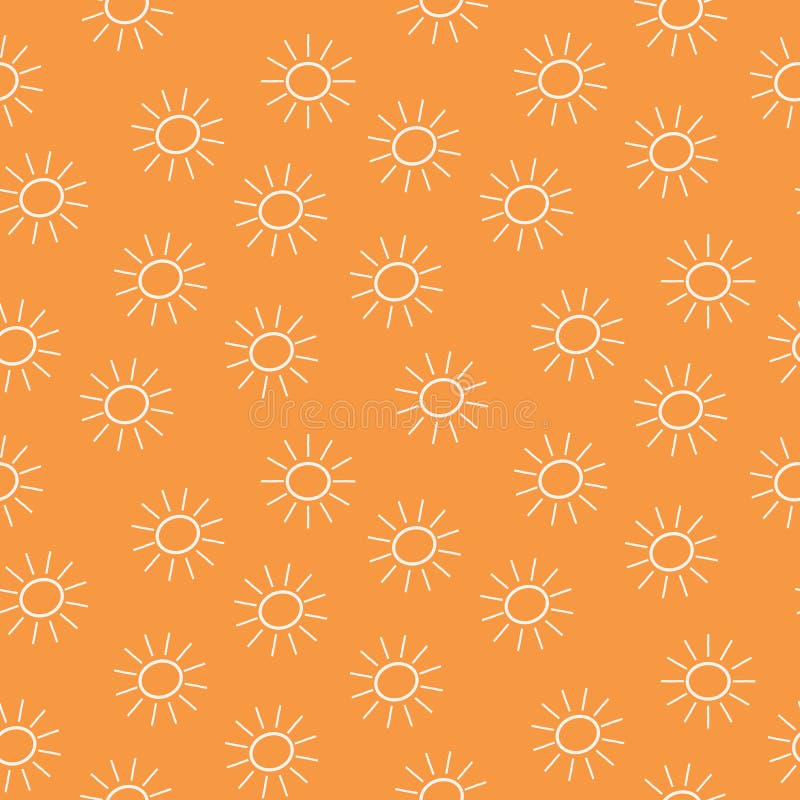 Abstract Small Line Art Sun Seamless Pattern on Orange Background ...