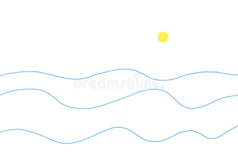 Abstract Small Yellow Sun and Blue Sea Waves in White Sky Stock Photo ...