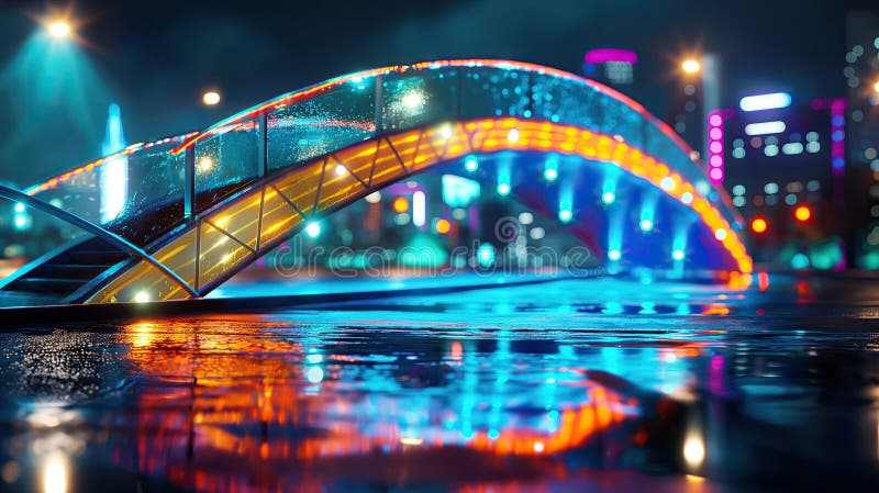 Abstract Smart City Bridge Made of Luminous Elements Stock Illustration ...