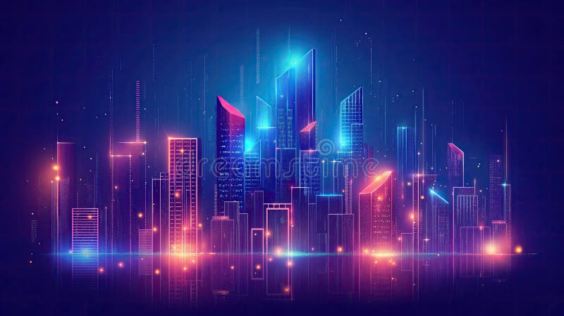 Abstract Smart City Made of Glowing Elements Stock Illustration ...