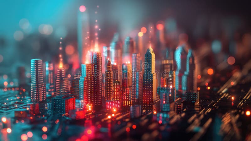 Abstract Smart City Made of Glowing Elements Stock Illustration ...