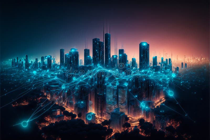 Abstract Smart City Technology Connection Concept. Generative Ai Stock ...