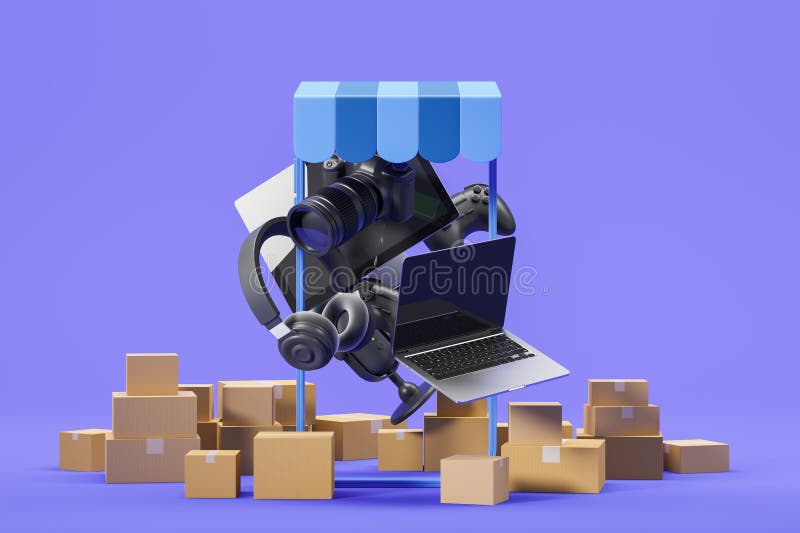 Abstract Smartphone Display and Digital Devices with Boxes, Online ...