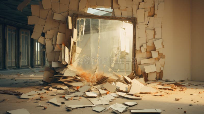 Abstract Smashed Room with Mirror AI Generated Stock Illustration ...