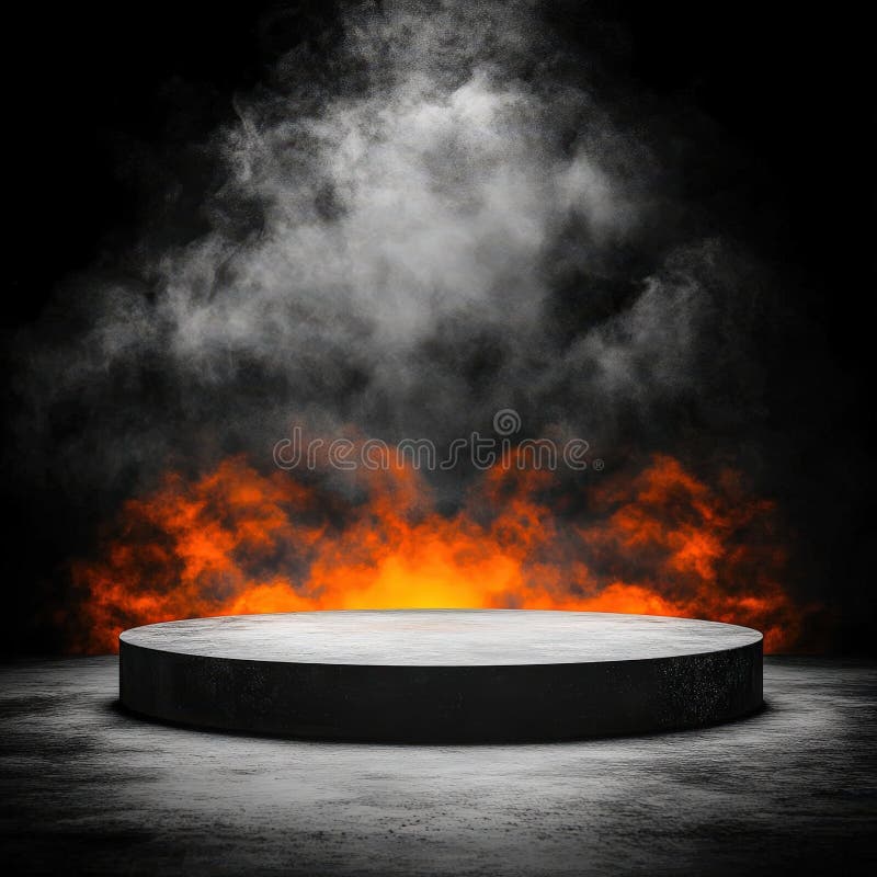 Abstract Smoke and Fire Background with Concrete Podium. Stock ...