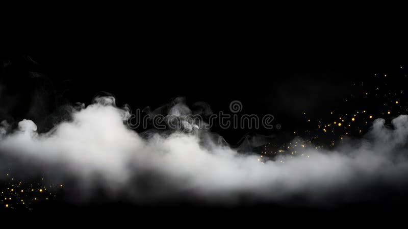 Abstract Smoke and Gold Particles on Black Background Stock ...