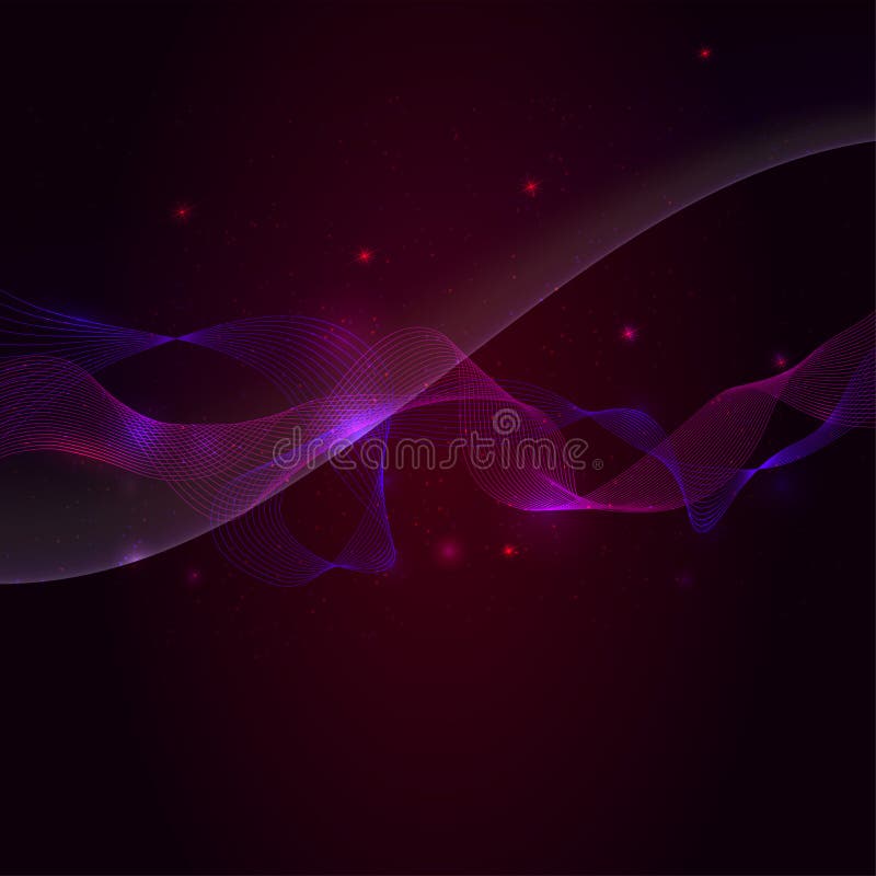 Abstract Smooth Wave, Light and Sparkle on Dark Red Background. Vector ...